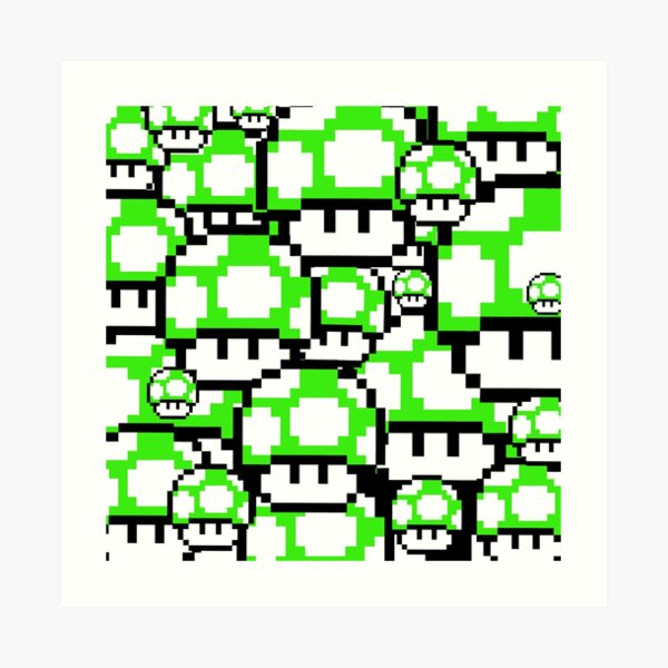 "8-Bit 1-Up Mushroom Collage" Art Print by ThePawsitives | Redbubble