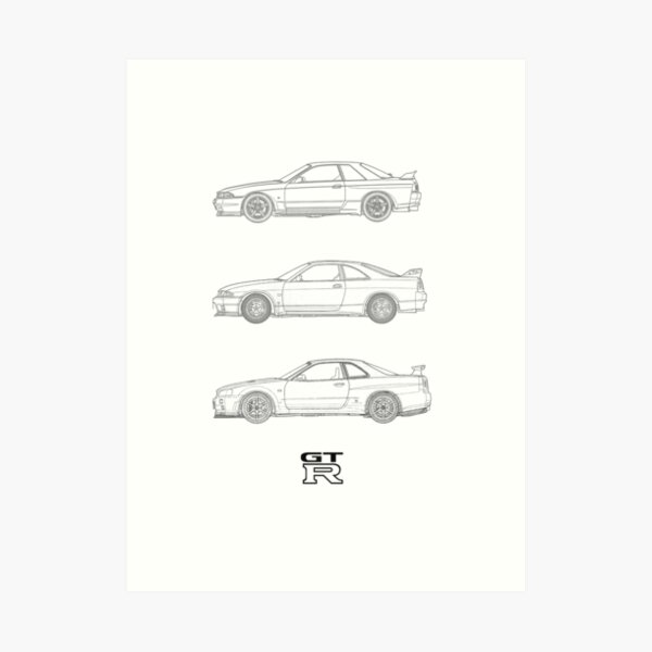 "Nissan Skyline GT-R/GTR Blueprint (R32, R33, R34)" Art Print for Sale ...