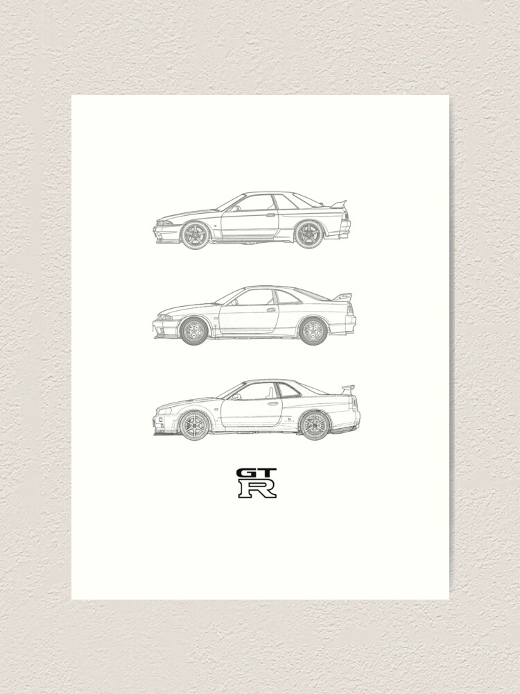 "Nissan Skyline GT-R/GTR Blueprint (R32, R33, R34)" Art Print for Sale ...