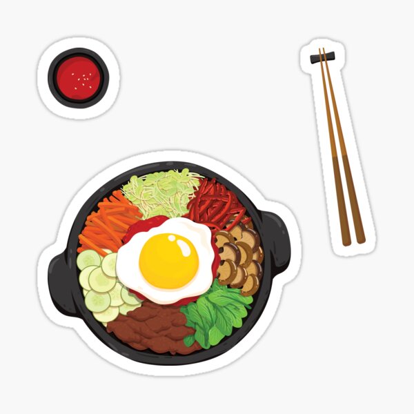 "Korean Bibimbap Bowl with Chopsticks and Sauce" Sticker by ...