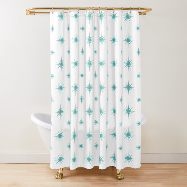 Turquoise Starburst Mid Century Modern Pattern Shower Curtain For