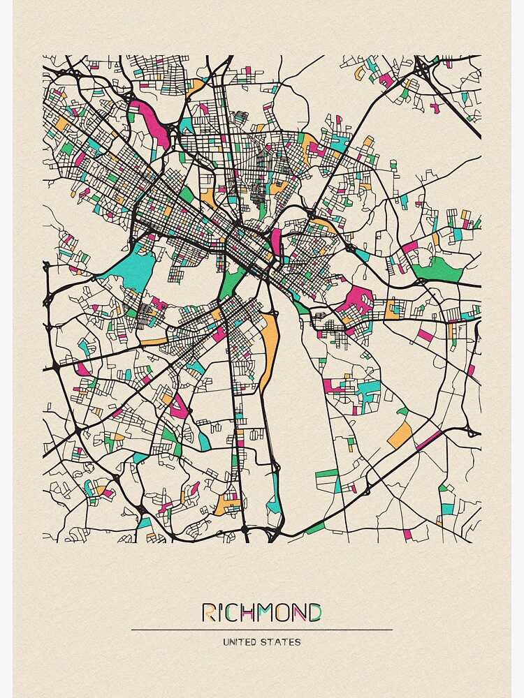 "Richmond, Virginia Street Map" Sticker by geekmywall | Redbubble