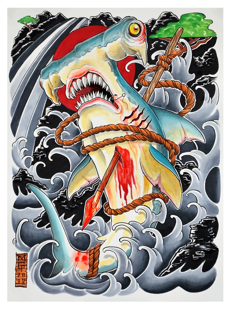 Japanese Style Shark Tattoos 8 Hammerhead Shark Tattoo Ideas With