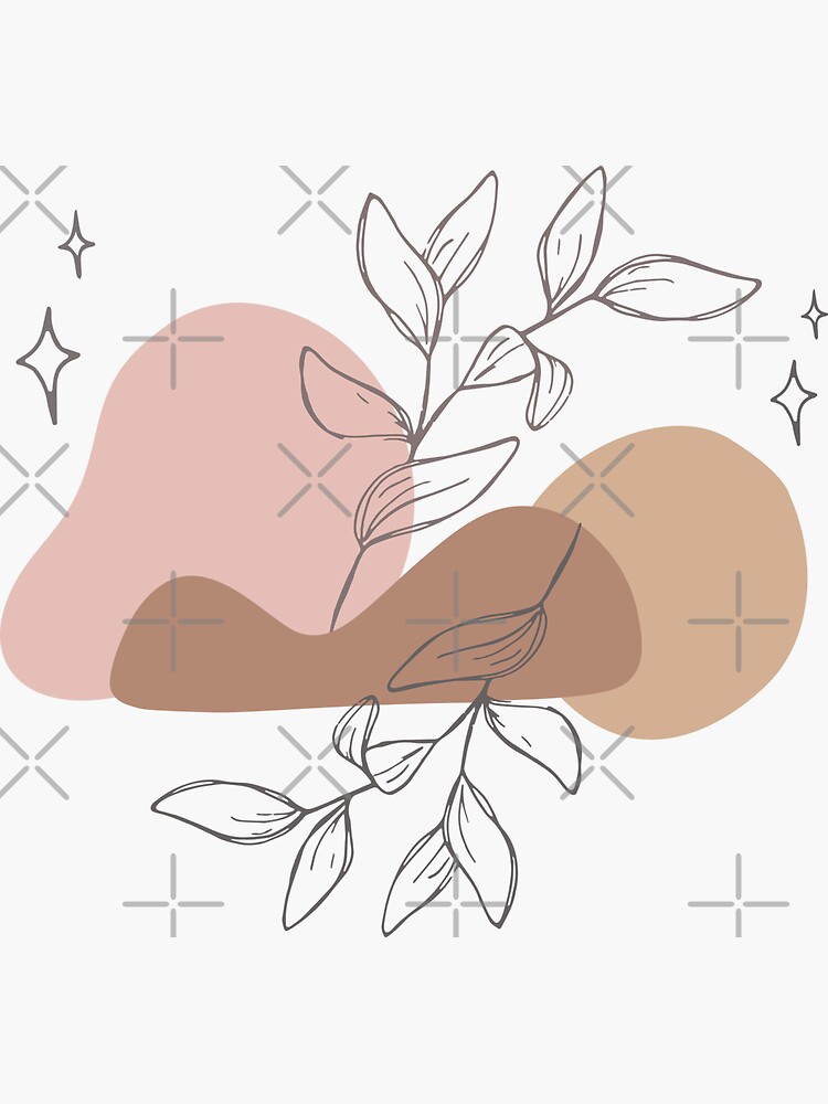 "Boho Abstract Shapes Minimalist leaves Cute Design" Sticker for Sale ...