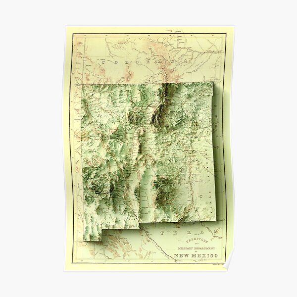 "1867 New Mexico Relief Map digitally-rendered" Poster for Sale by ...