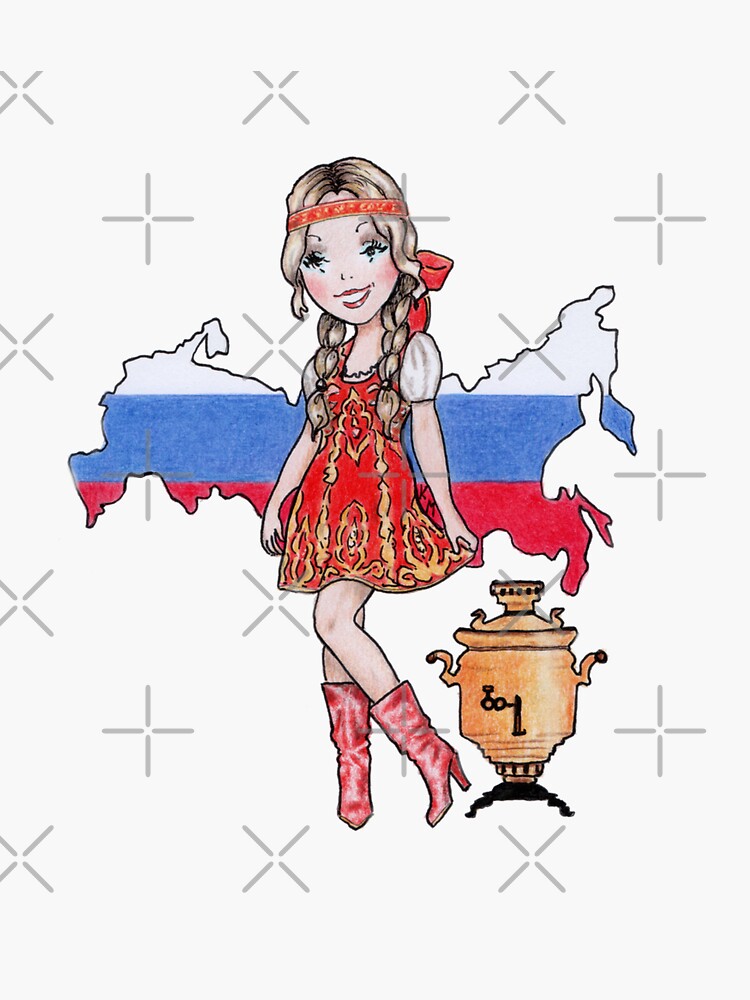 "Russian flag and cute Russian girl with samovar" Sticker by ...