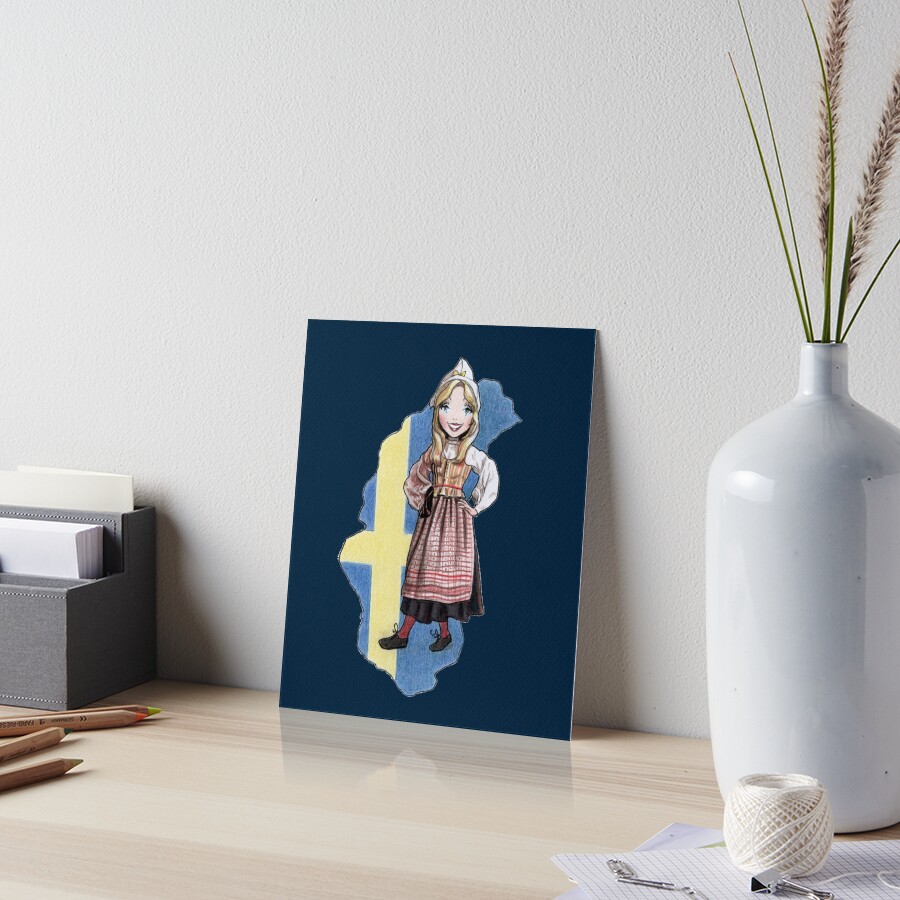 "Sweden flag and traditional dress cute girl" Art Board Print for Sale ...