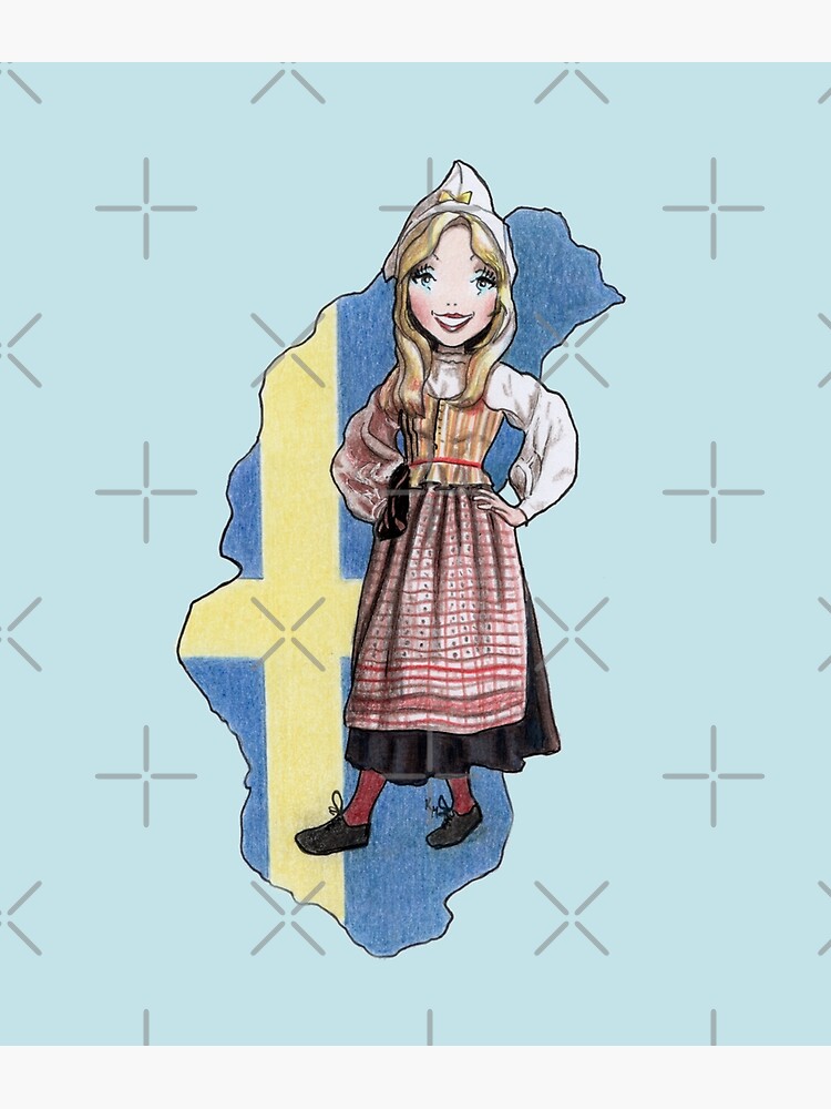 "Sweden flag and traditional dress cute girl" Poster for Sale by ...