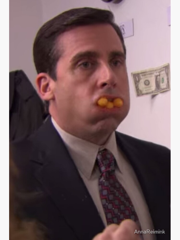"Michael Scott with Cheese Puffs" Sticker for Sale by AnnaReimink ...