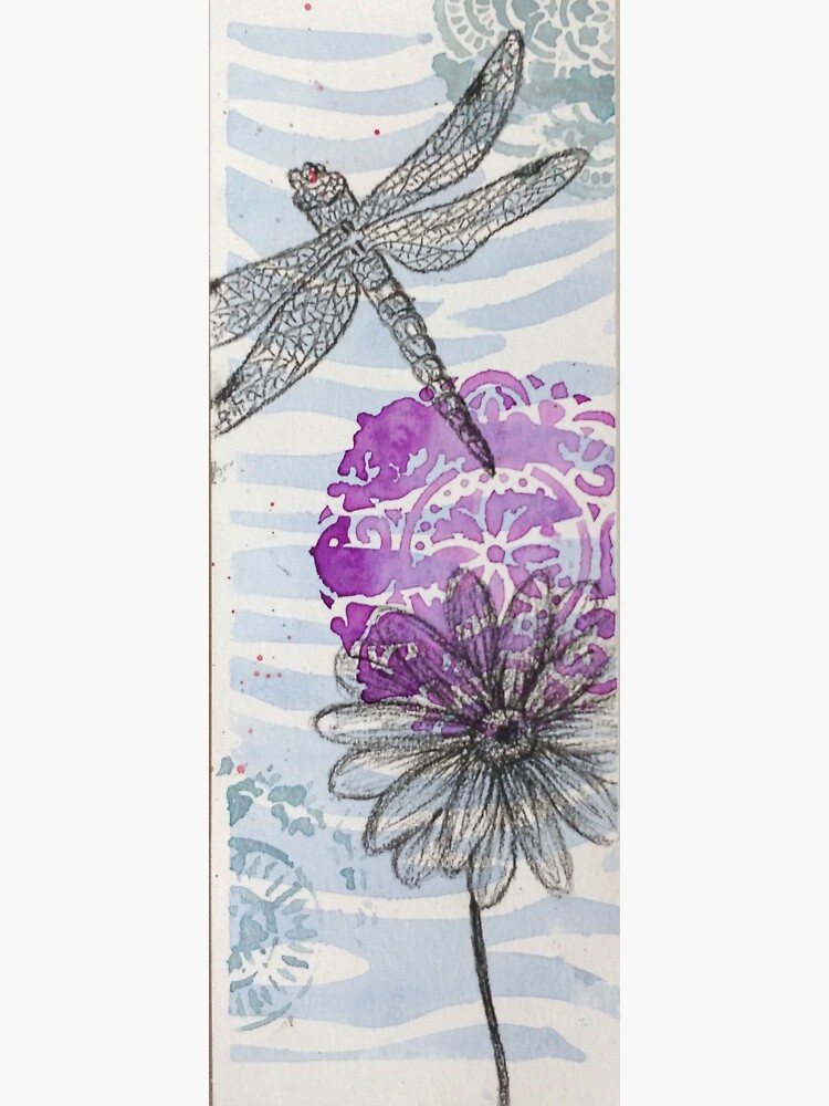 "charcoal and watercolor dragonfly and floral illustration" Sticker for ...