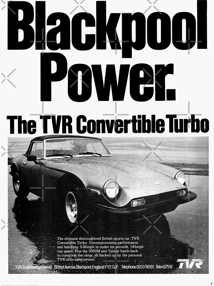 "TVR M-SERIES TURBO CONVERTIBLE - BLACKPOOL THEMED" Sticker by ...