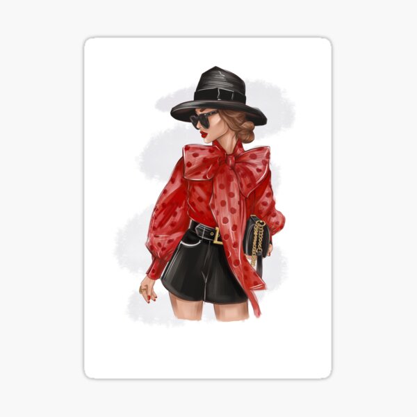 "girl in red blouse and black hat" Sticker for Sale by Olja-arty ...