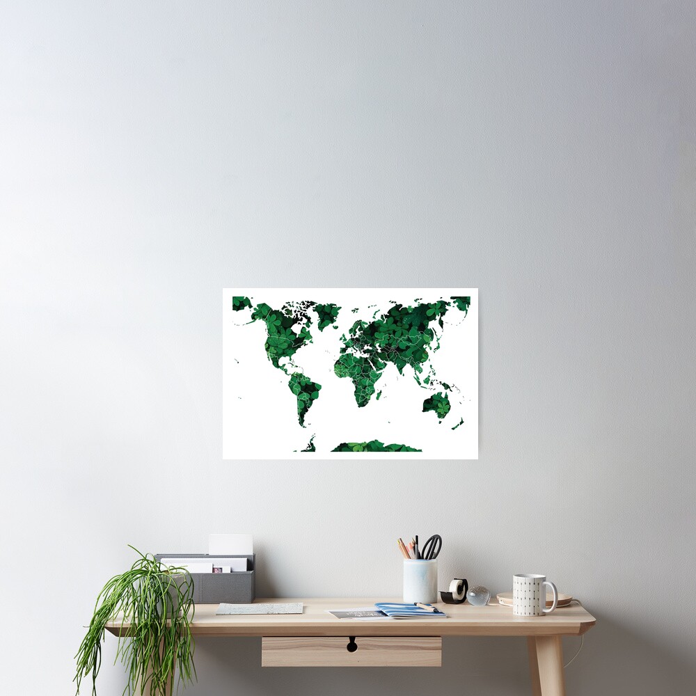 "World map-Greenery background" Poster for Sale by Crazy-Jiraffe ...