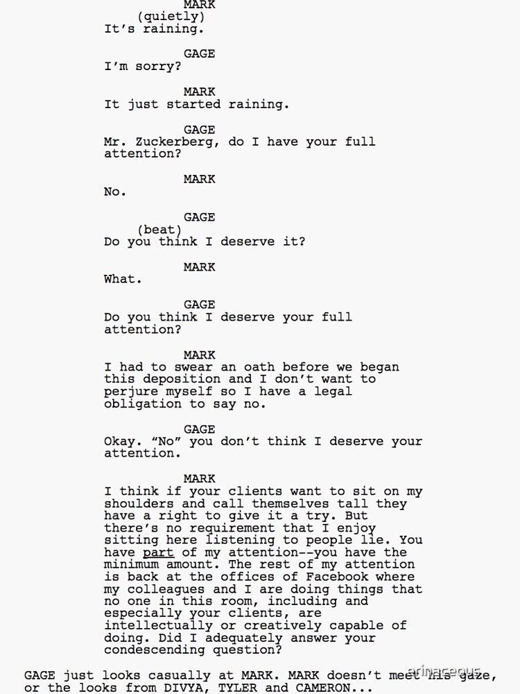 "Social Network Screenplay- David Fincher & Aaron Sorkin" Sticker by ...