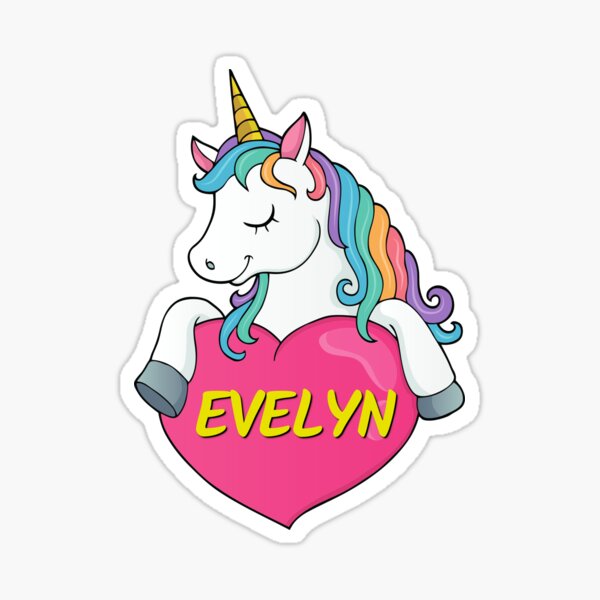 "Evelyn Personalized Cute Unicorn Heart" Sticker for Sale by Suphiss ...