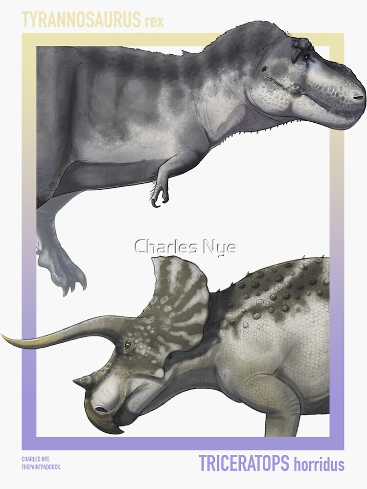 "T. rex and Triceratops Educational Poster" Sticker by myloxylobro ...