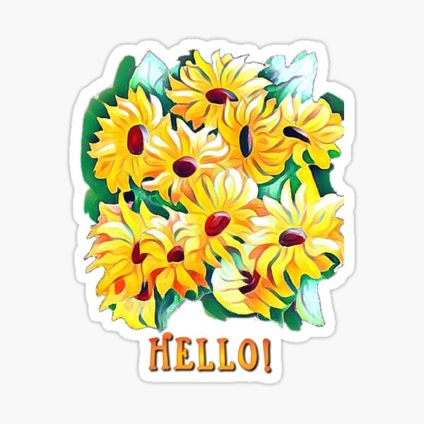 "Sunflowers. Hello Happy!" Sticker by VeraPorfiArt | Redbubble