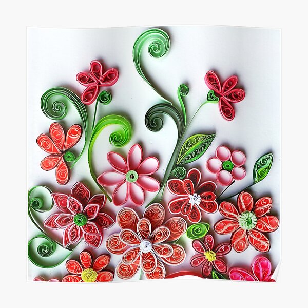 "Vivid red quilled flowers on white background - quilled floral artwork ...