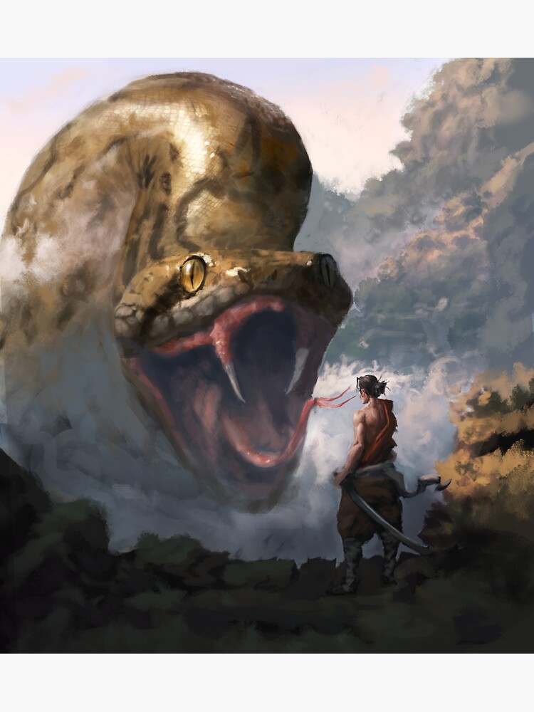 Pegatina «Monstruo serpiente gigante de fantasía / samurái» de Alex ...