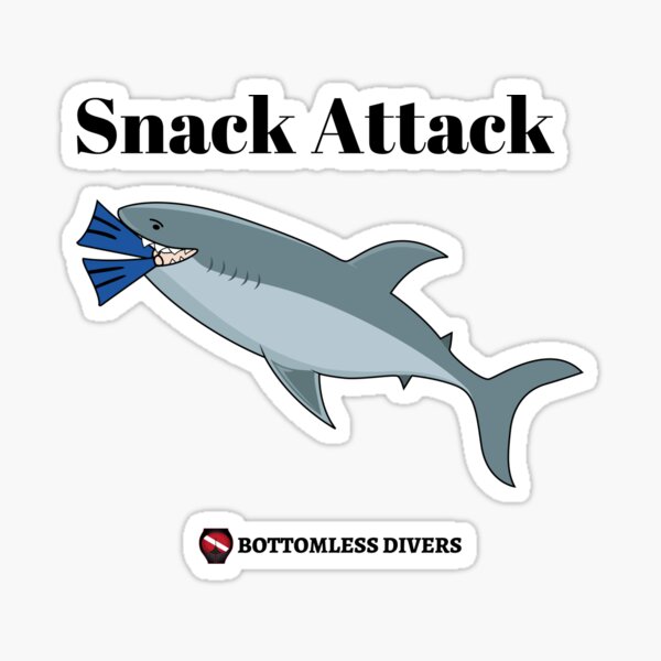 "Shark Snack Attack with Black Font" Sticker for Sale by ...
