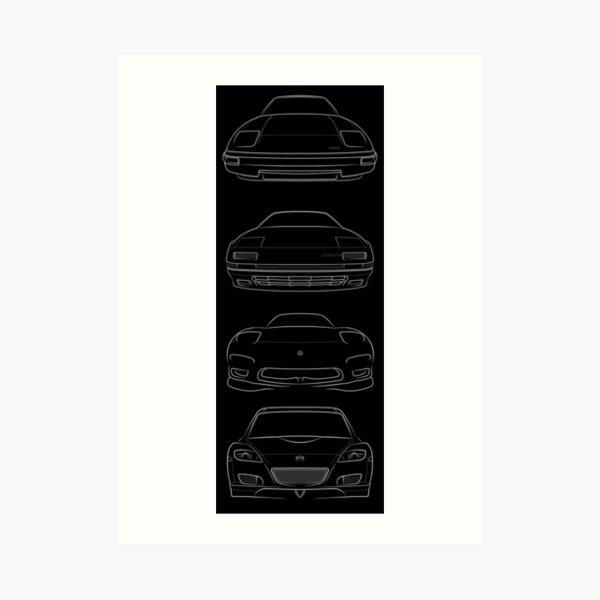 "Evolution of the Mazda RX-7 RX-8 - front stencil, white" Art Print by ...