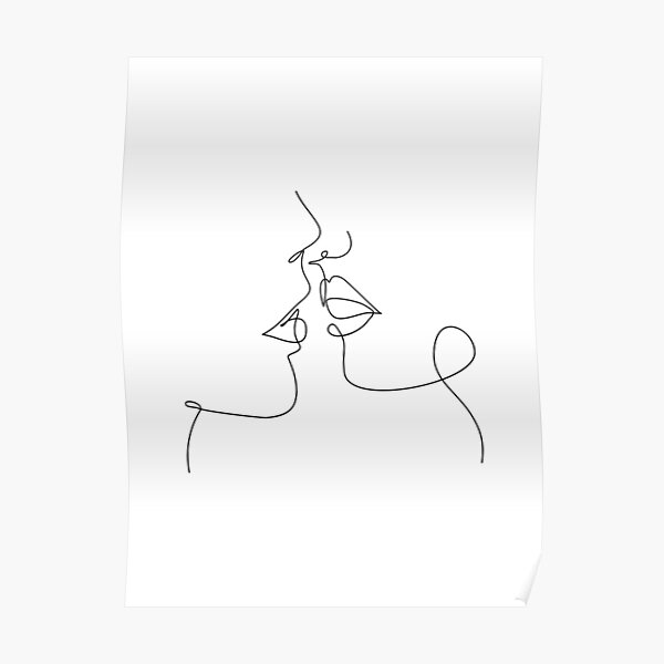 "One Line Art Kiss" Poster for Sale by Tinteria | Redbubble