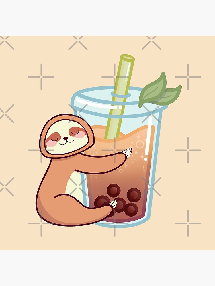 "Cute sloth with orange bubble tea drink" Photographic Print by ...