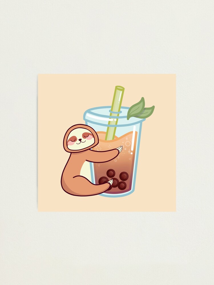 "Cute sloth with orange bubble tea drink" Photographic Print by ...