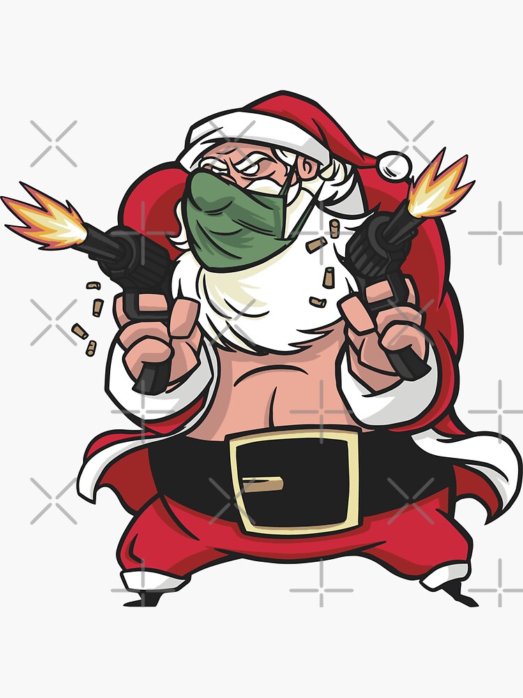 "Santa Claus with a Mahine Gun Design for a Christmas Fan" Sticker for ...