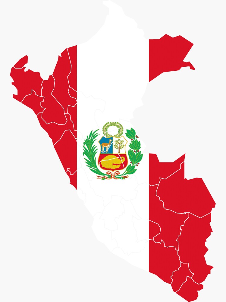 Pegatina «Mapa de la bandera de Perú con regiones» de Travel2NZ | Redbubble