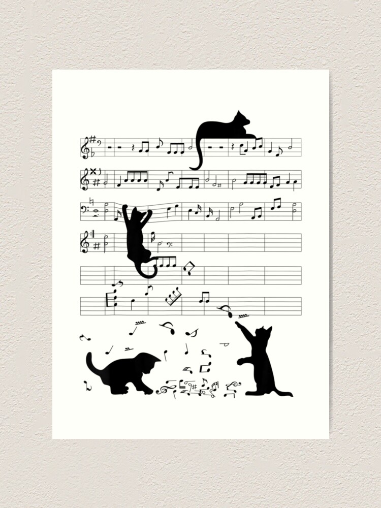 "Cute Cat Playing Music Note Clef Musician Art" Art Print by ...