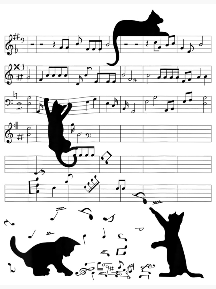 "Cute Cat Playing Music Note Clef Musician Art" Poster by FlynnGallegos ...