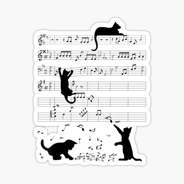 "Cute Cat Playing Music Note Clef Musician Art" Sticker by ...