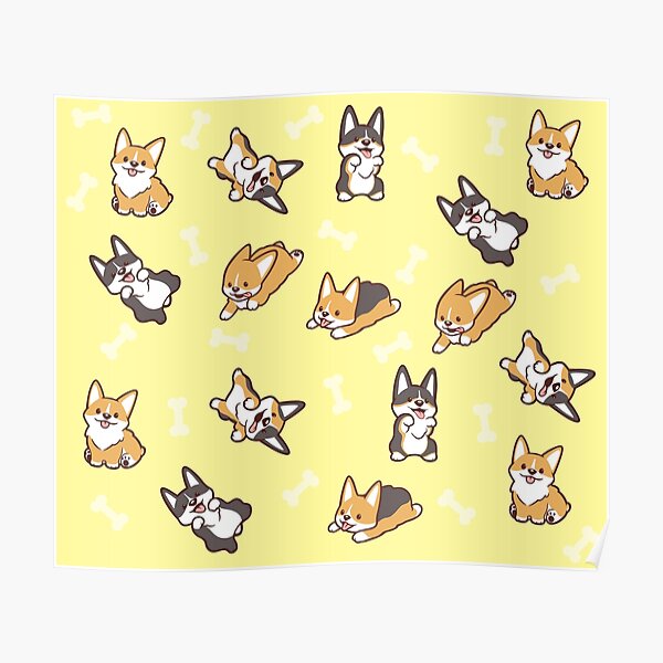 "Corgi Collage - Yellow" Poster for Sale by KarinaCookie | Redbubble