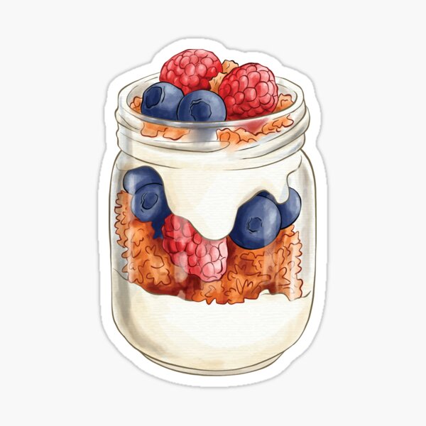 "Healthy Blueberries and Raspberries Granola Yogurt Parfait" Sticker ...