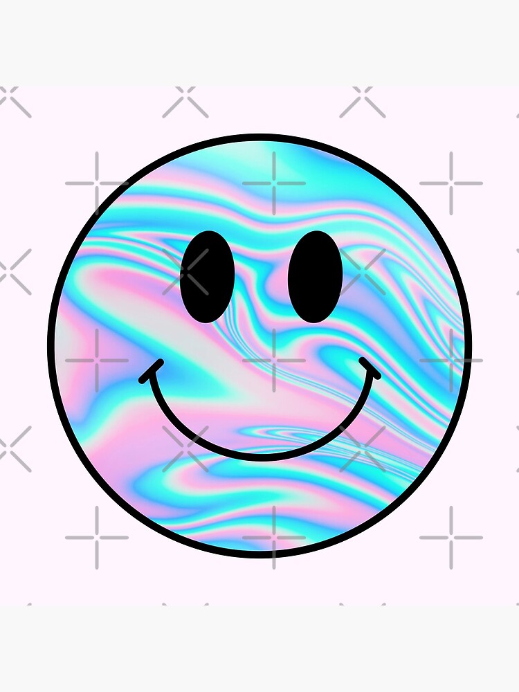 "aesthetic pink and blue holographic smiley face" Photographic Print by ...