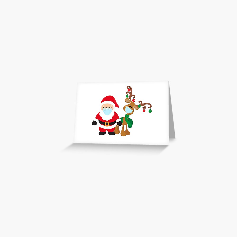" Reindeer and Santa Wearing Face Masks 2020 Christmas" Greeting Card ...