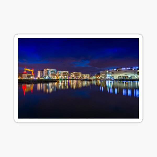 "Belfast Skyline At Night Titanic Quarter Northern Ireland" Sticker for ...