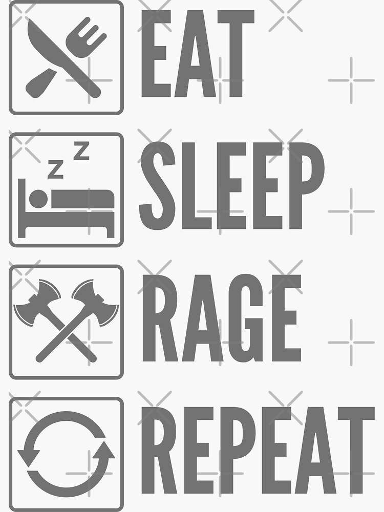 "Eat, Sleep, Rage, Repeat - DnD Barbarian Class Print" Sticker by ...