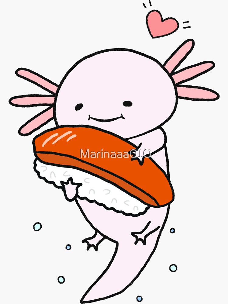 "Axolotl and Sushi Cute Kawaii Funny Anime Animal Japanese Art" Sticker ...