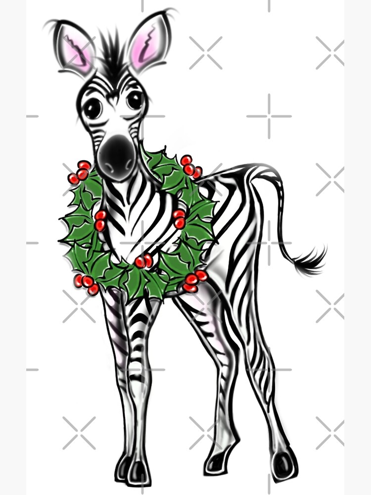 "Festive Holiday Zebra illustration with Christmas red and green Holly ...
