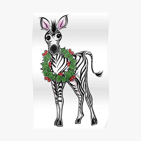 "Festive Holiday Zebra illustration with Christmas red and green Holly ...