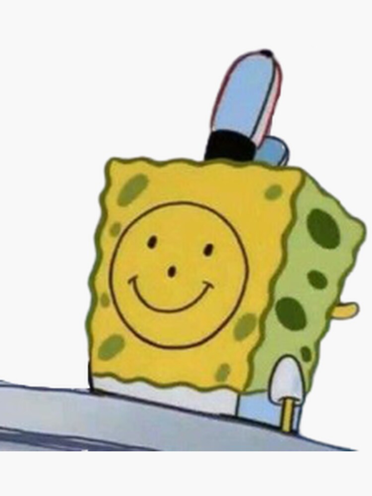 "spongebob sad fake smile" Sticker for Sale by weirdosshop | Redbubble