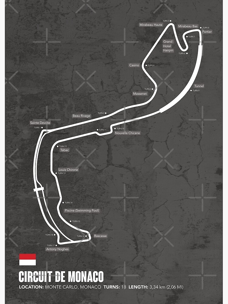 Lámina fotográfica «Mónaco - Mapa de pistas de carreras» de Mapstars ...