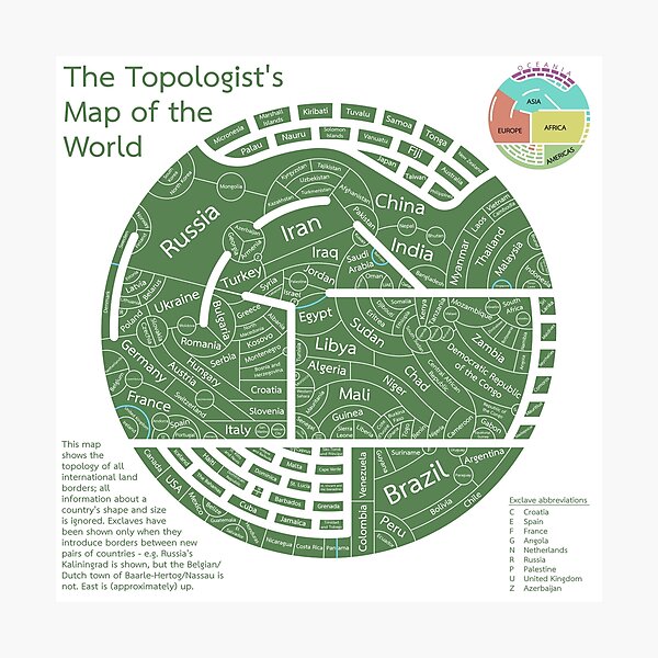 "Topologist's Map of the World (light, labelled)" Photographic Print by ...