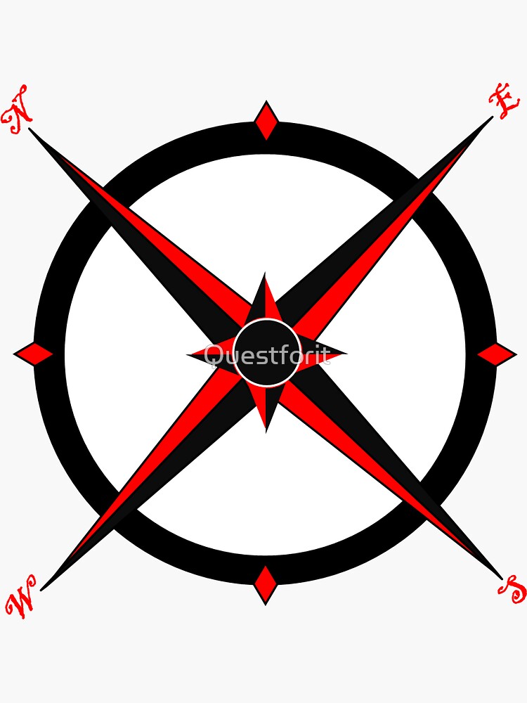 "Red and Black Compass Rose" Sticker by Questforit | Redbubble