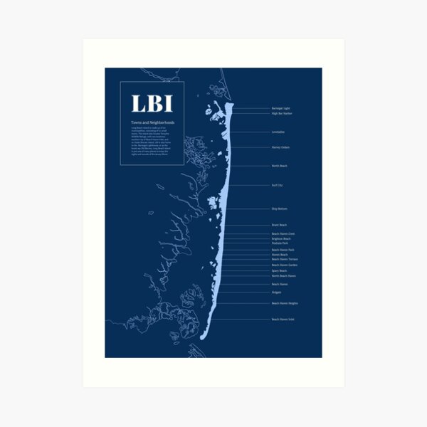 "LBI Long Beach Island, NJ Illustrated Town Map" Art Print by ...