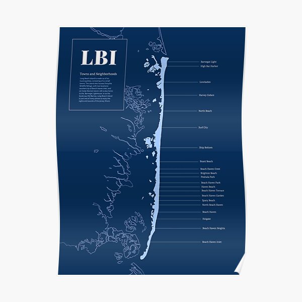 "LBI Long Beach Island, NJ Illustrated Town Map" Poster for Sale by ...