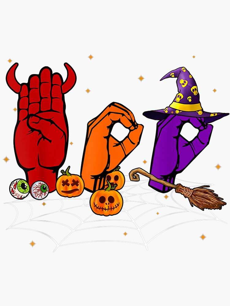 "Boo Sign Language Pumpkins Witch Hat Halloween Costume" Sticker for ...