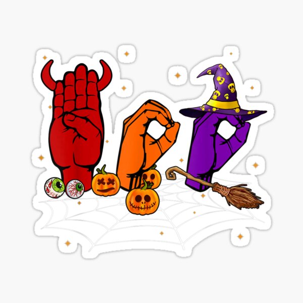 "Boo Sign Language Pumpkins Witch Hat Halloween Costume" Sticker for ...